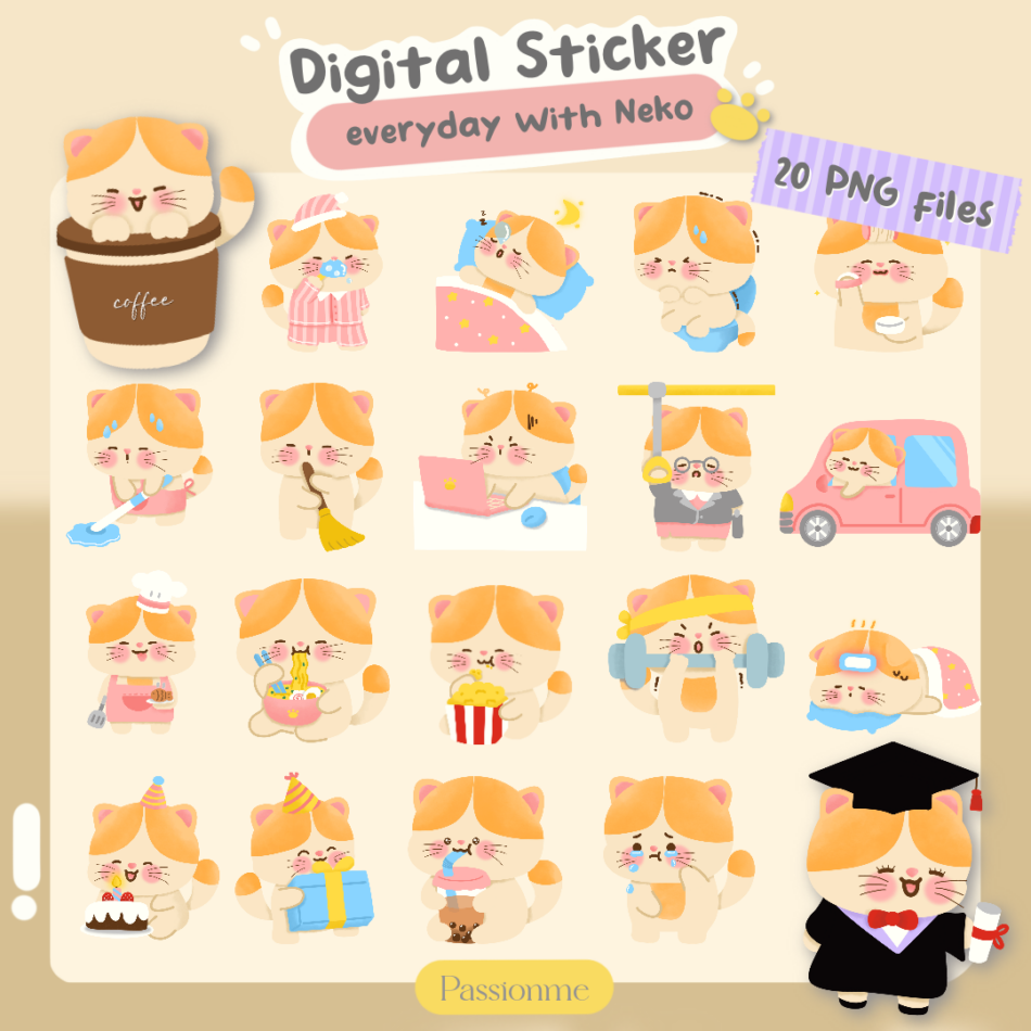 Passionme | Digital stickers – Everyday with Neko – BEARTOR