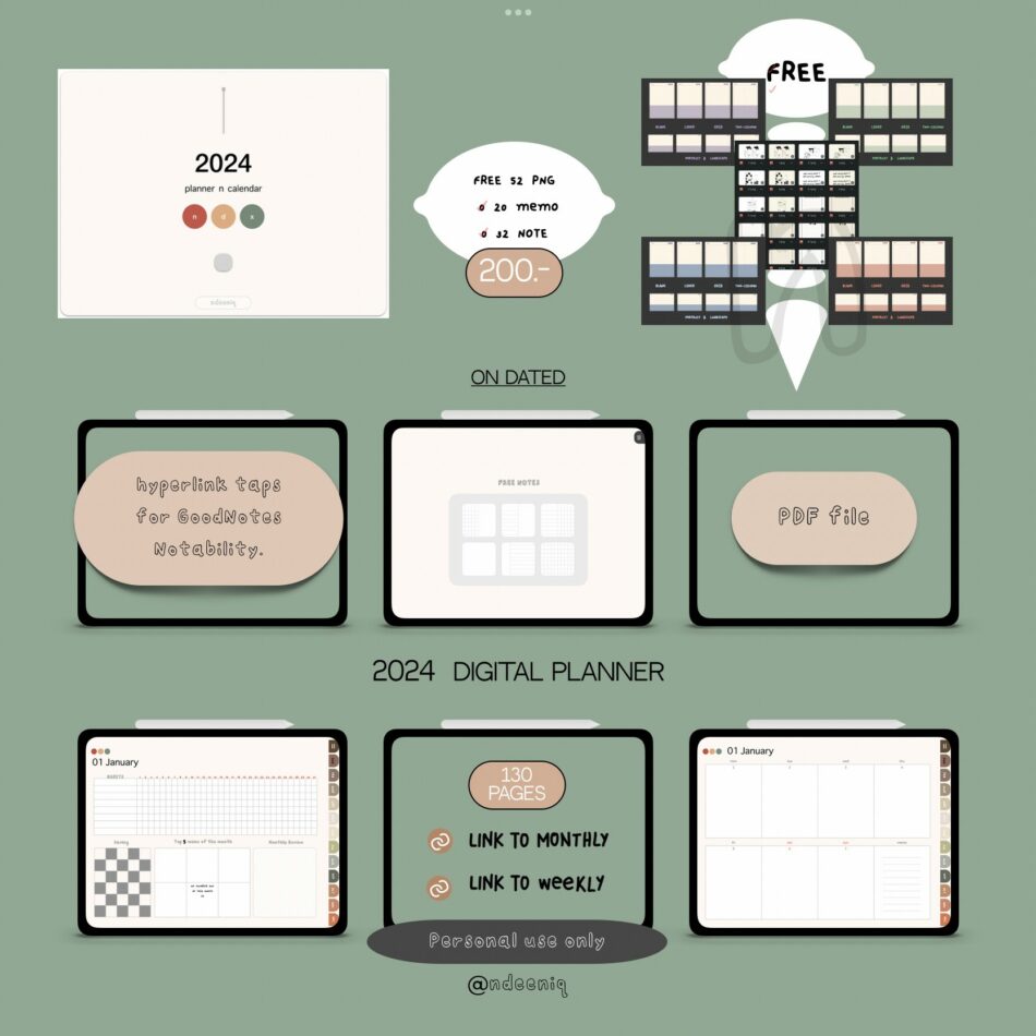 2024 monthly weekly digital planner w/hyperlink Green – BEARTOR