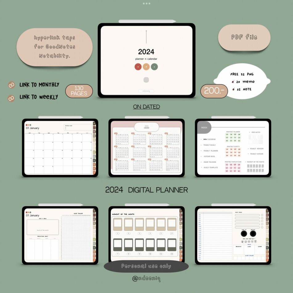 2024 monthly weekly digital planner w/hyperlink Green – BEARTOR