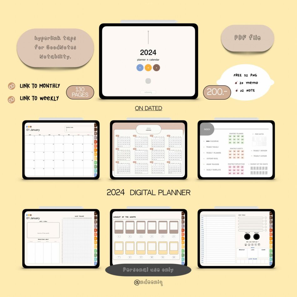 2024 monthly weekly digital planner w/hyperlink Yellow – BEARTOR