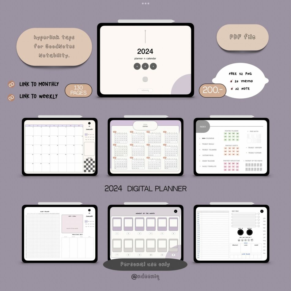 2024 monthly weekly digital planner w/hyperlink Purple – BEARTOR